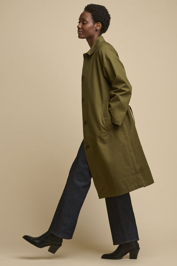 Women's Frances Belted Raglan Raincoat - Olive - Community Clothing