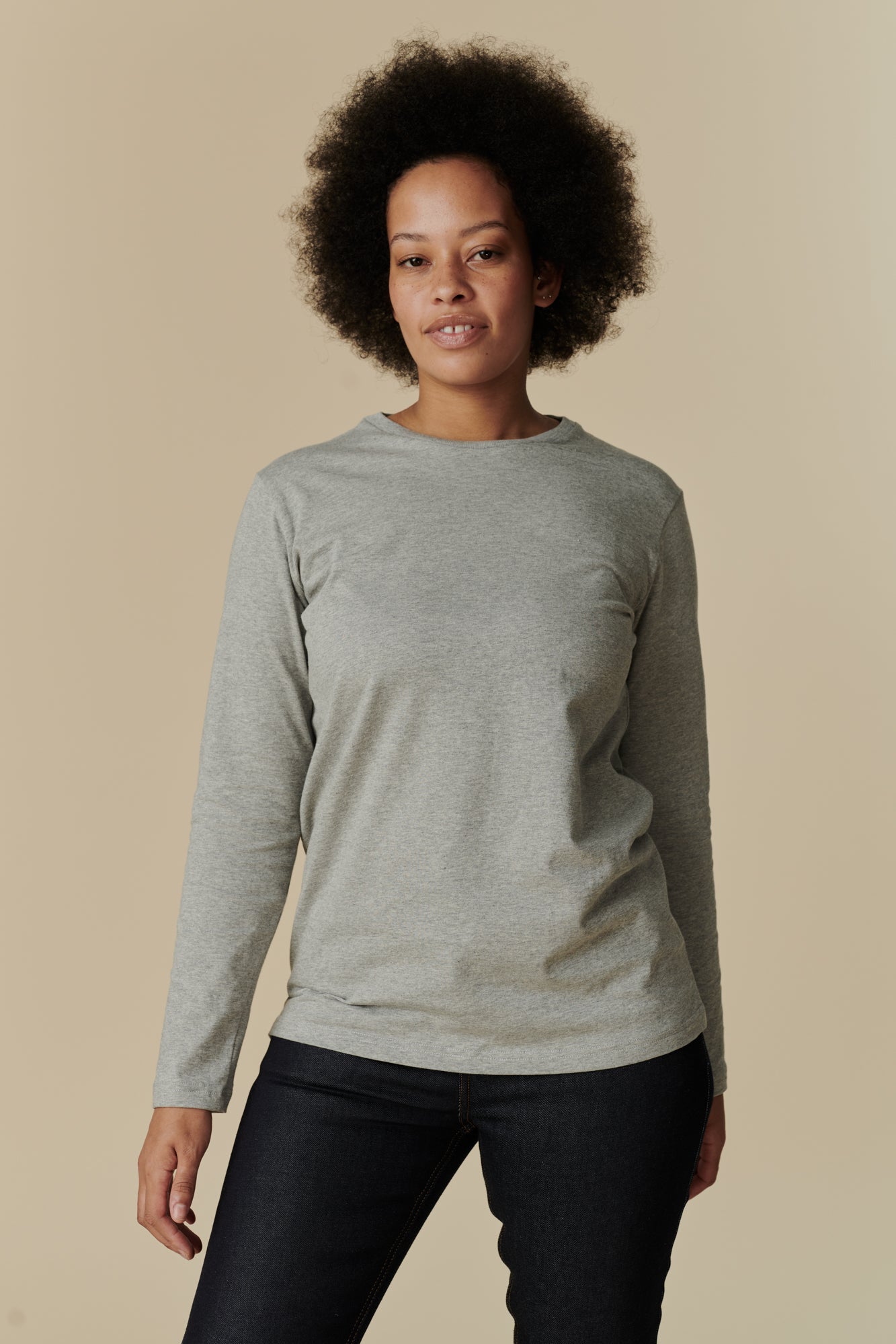 Women's Long Sleeve T Shirt - Grey Marl - Community Clothing