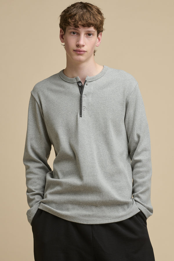 Men's Long Sleeve Henley Top - Grey Marl - Community Clothing